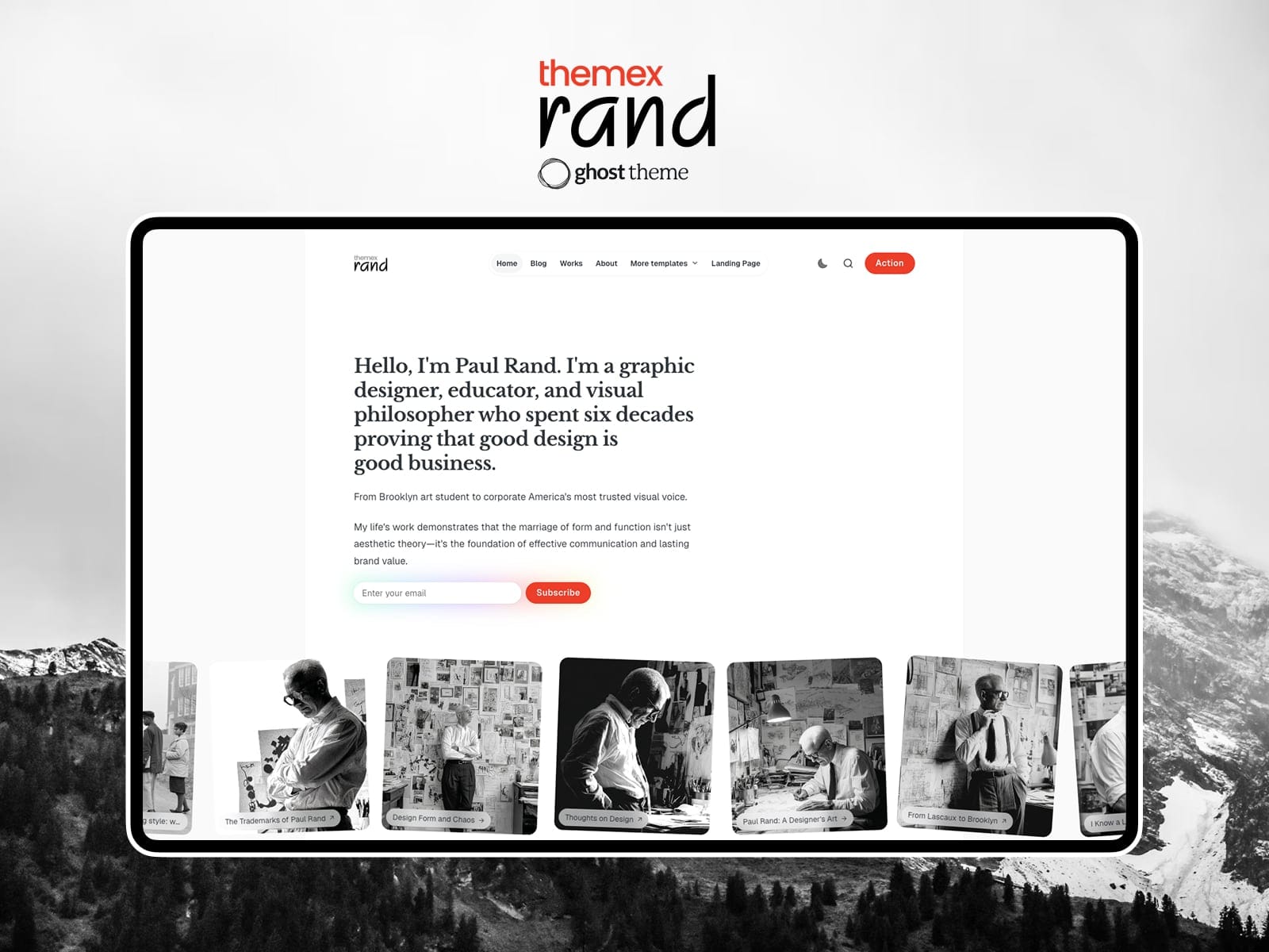 Rand — Minimalist magazine meets personal site Ghost theme — Themex Studio